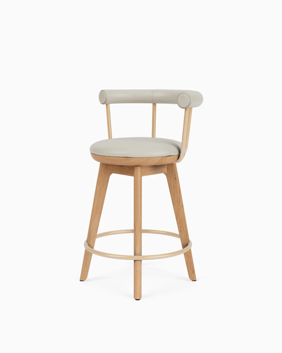 Keystone Swivel Counter & Bar Stool | Italian Leather & Solid Wood ...